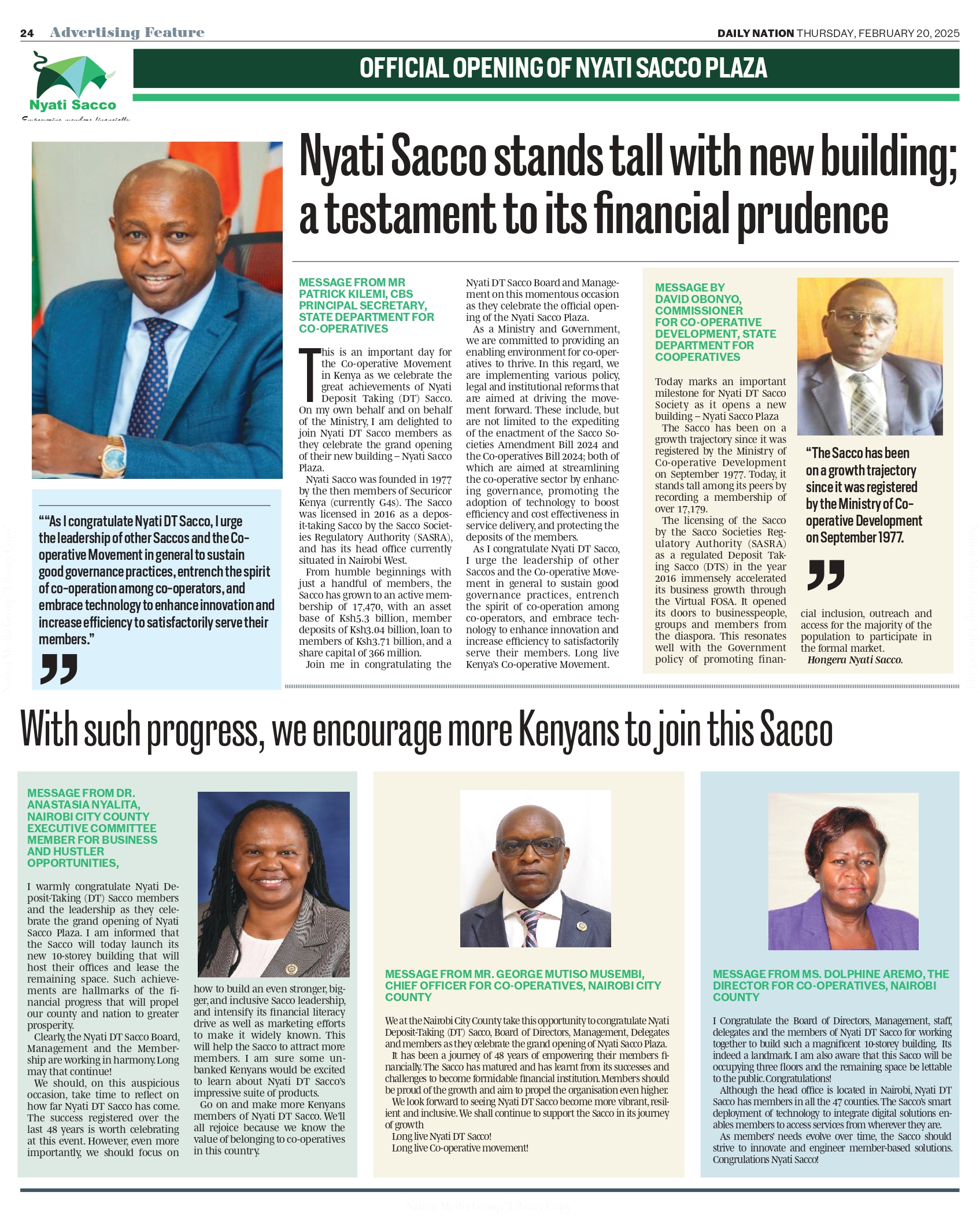 OFFICIAL OPENING OF NYATI SACCO PLAZA - Nyati Sacco